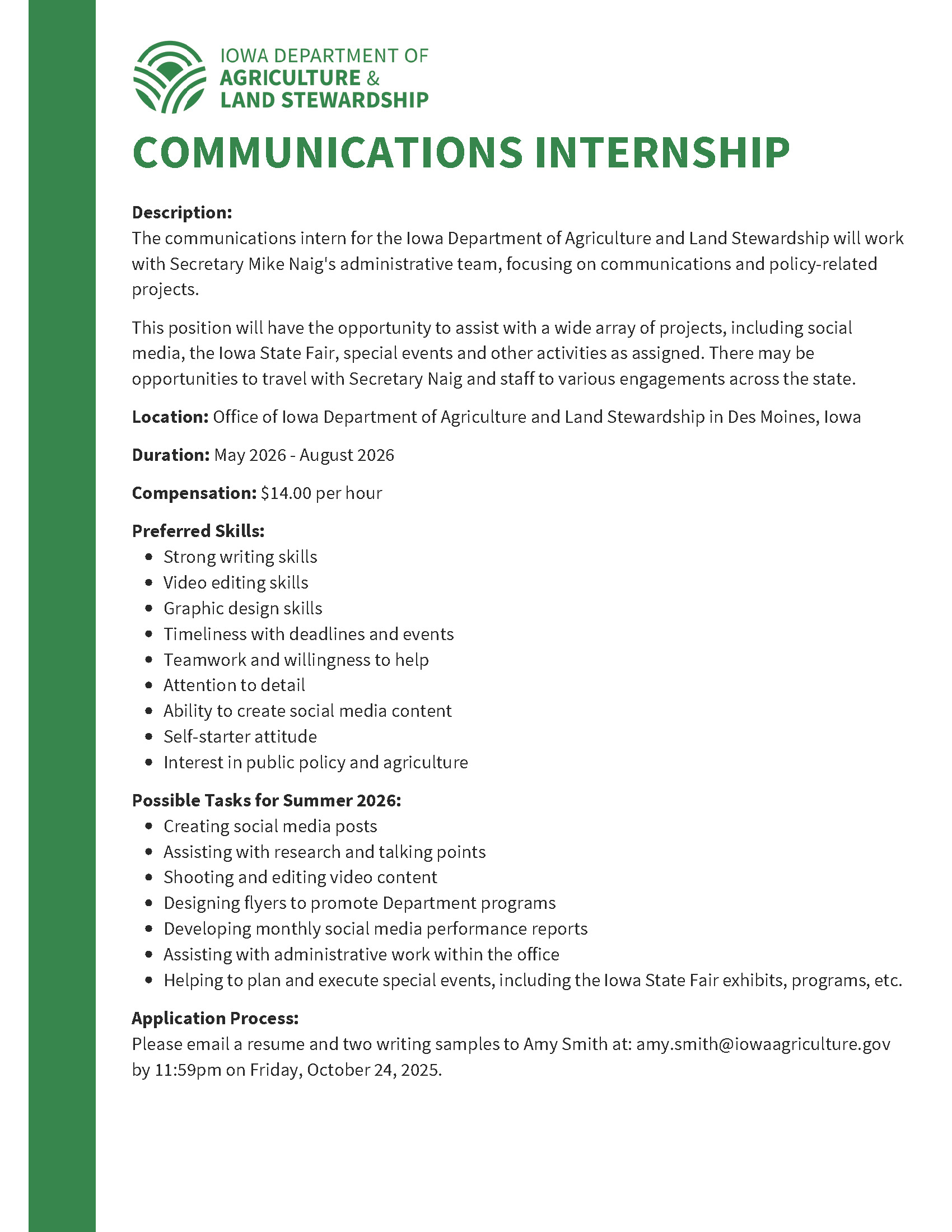 2026 Internship Opportunities | Iowa Department of Agriculture and Land ...